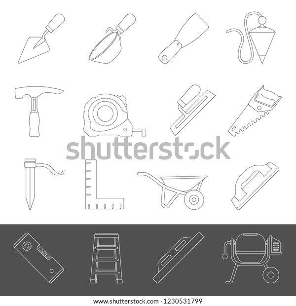 Line Icons Masonry Tools Stock Vector (Royalty Free) 1230531799