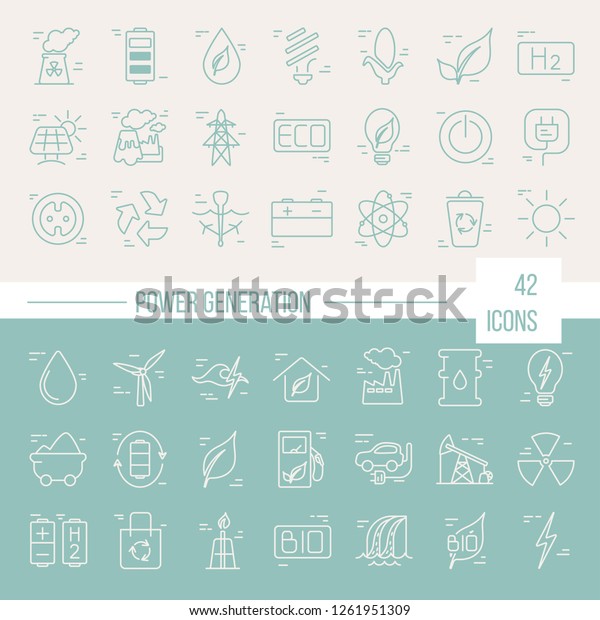 Line Icons Power Generation Accumulation Symbols Stock Vector (Royalty ...