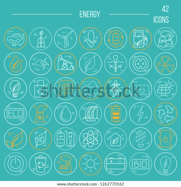 Line Icons Power Generation Accumulation Symbols 스톡 벡터(로열티 프리) 1262770162