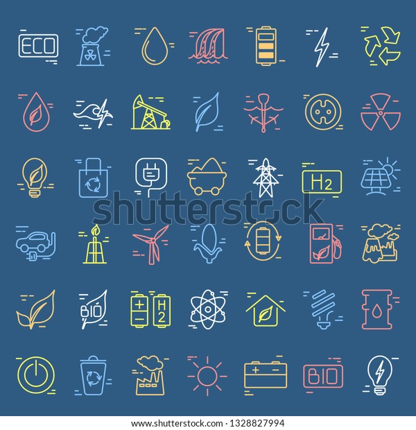 Line Icons Power Generation Accumulation Symbols Stock Vector (Royalty ...