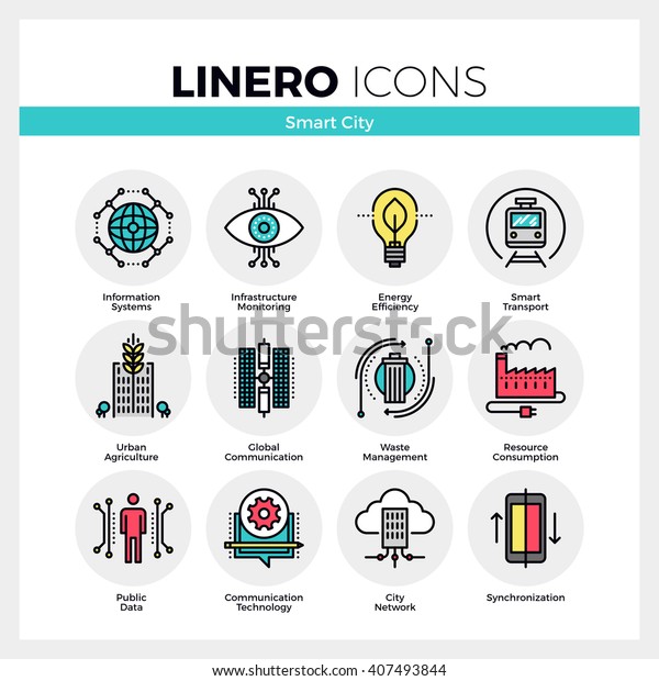 Line Icons Set Future Smart City Stock Vector (Royalty Free) 407493844 ...