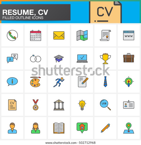 Line Icons Set Resume Cv Filled Stock Vector (Royalty Free) 502712968