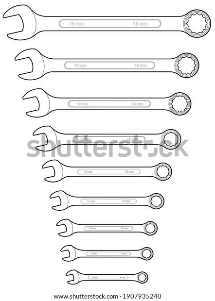 Line Illustration Set Metric Wrenches Stock Vector (Royalty Free ...