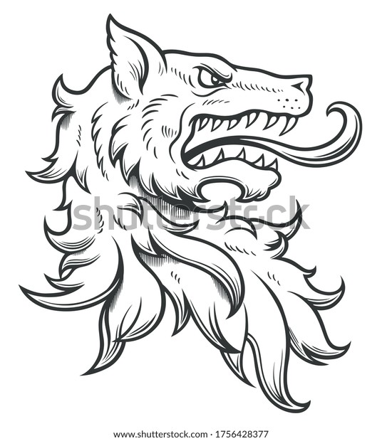 Line Ink Drawing Heraldic Wolf Head Stock Vector (Royalty Free ...