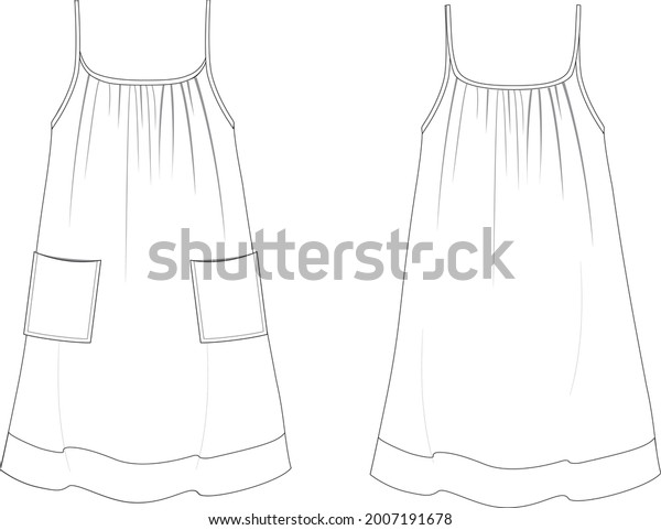 Line Mini Dress Cad Technical Drawing Stock Vector (Royalty Free ...