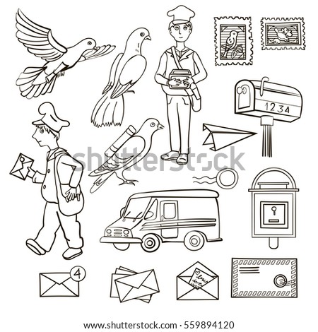 Line Set Postal Service Picture Shows เวกเตอร์สต็อก (ปลอดค่าลิขสิทธิ์ ...