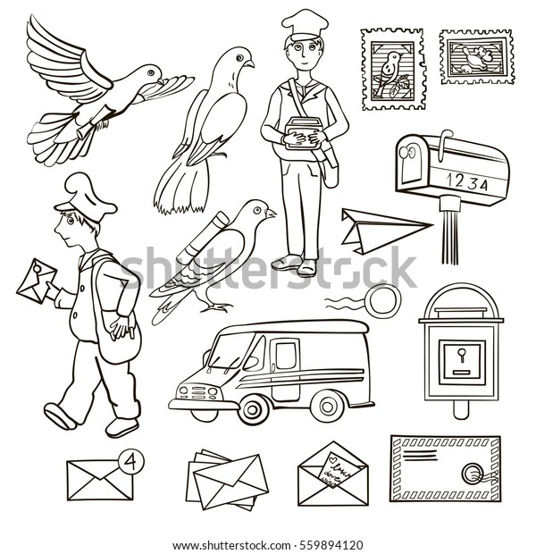 Line Set Postal Service Picture Shows: เวกเตอร์สต็อก (ปลอดค่าลิขสิทธิ์ ...