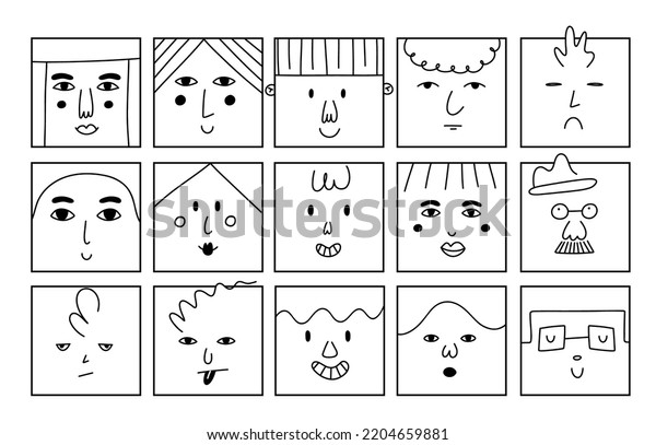 Line Square Faces Funny Cartoon Characters Stock Vector (Royalty Free ...