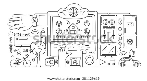 Line Style Design Concept Internet Things Stock Vector (Royalty Free ...