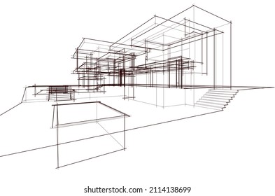 Linear Architectural Drawing Vector Illustration Stock Vector (Royalty ...
