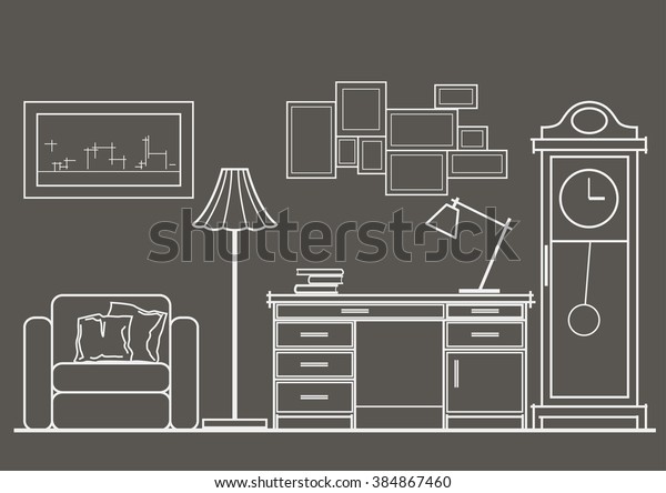 Linear Architectural Sketch Cabinet Front View Stock Vector (Royalty ...