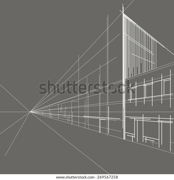 Linear Architectural Sketch Perspective Street On Stock Vector (Royalty ...