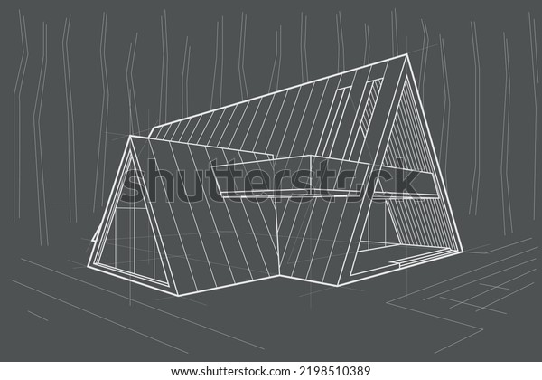 Linear Architectural Sketch Residental Building Triangle Stock Vector ...