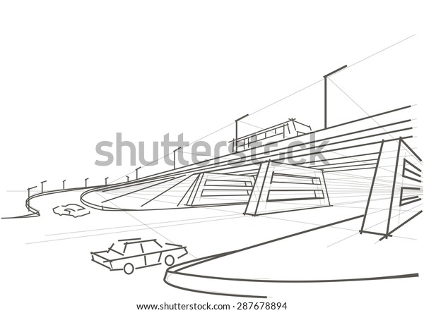 Linear Architectural Sketch Viaduct Stock Vector (Royalty Free ...