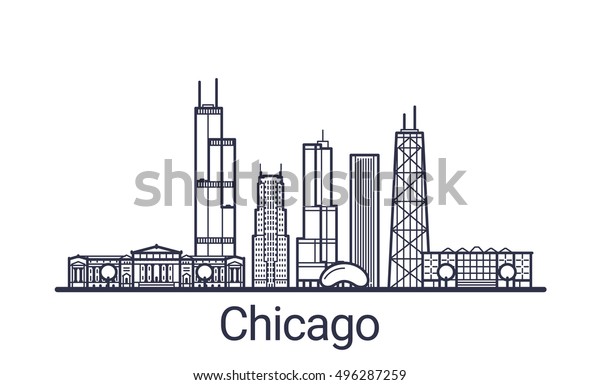 Linear Banner Chicago City Customizable Objects Stock Vector (Royalty ...