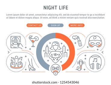 Linear Banner Night Life Vector Icons Stock Vector (Royalty Free ...