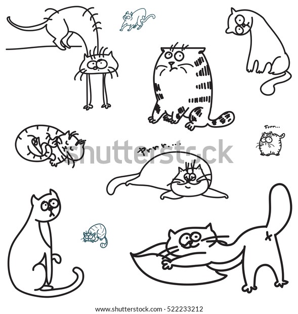 Linear Cats Doodle Cartoon Cats Stock Vector (Royalty Free) 522233212