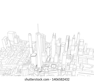 Linear City Buildings Vector 3d Illustration Stock Vector (Royalty Free ...
