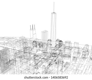 Linear City Buildings Vector 3d Illustration Stock Vector (Royalty Free ...