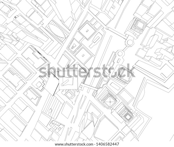 Linear City Buildings Vector 3d Illustration Stock Vector (Royalty Free ...