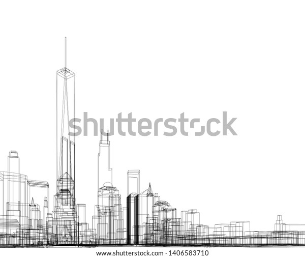 Linear City Buildings Vector 3d Illustration Stock Vector (Royalty Free ...