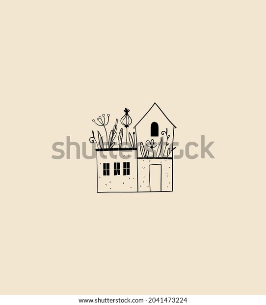 Linear Cozy House Vector Emblem Home Stock Vector (Royalty Free ...