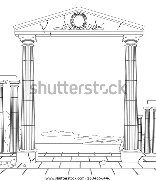 Linear Drawing Classic Antic Entrance Columns Stock Vector (Royalty ...