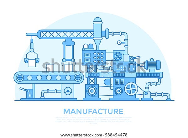 Linear Flat Industrial Manufacture Conveyor Machine Stock Vector ...