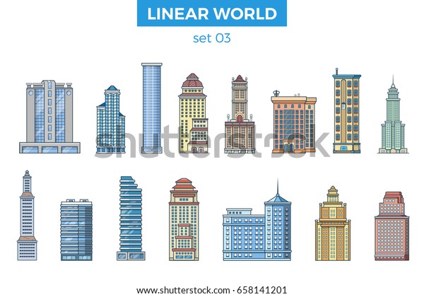 Linear Flat Modern Building Town House Stock Vector (Royalty Free ...