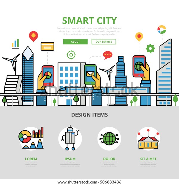 Linear Flat Smart City App Infographics Stock Vector (Royalty Free ...
