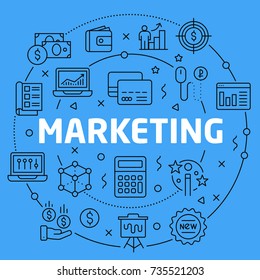 Linear Illustration Marketing Stock Vector (Royalty Free) 735521203 ...