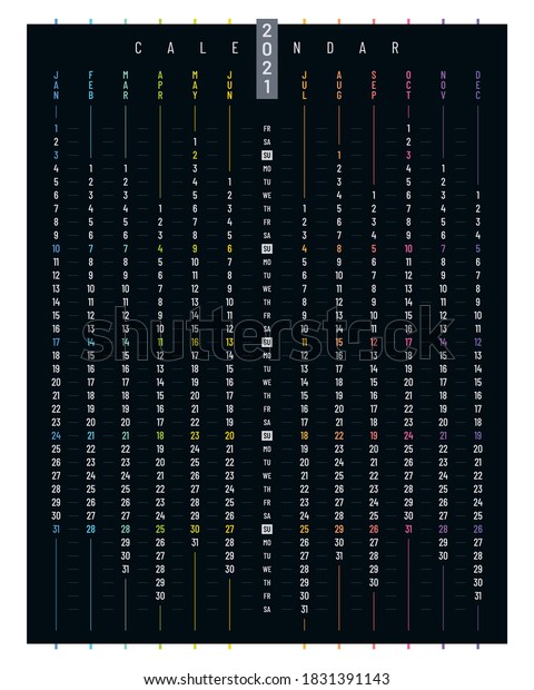 Linear Poster Calendar 2021 Vector Design Stock Vector (Royalty Free ...