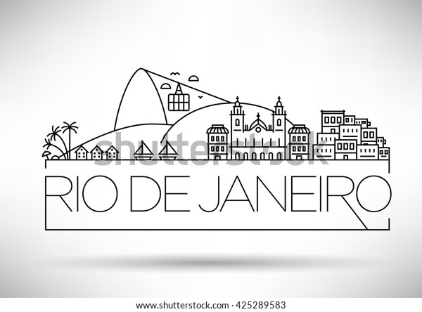 Silhueta Linear Cidade do Rio de Janeiro, Brasil com Design Tipográfico