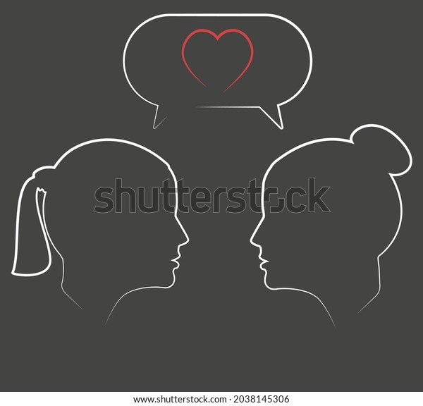 Linear Silhouettes Portraits Dialogue Two Women Stock Vector (Royalty ...