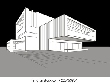 Linear Sketch Modern Building On Grayblack Stock Vector (Royalty Free ...