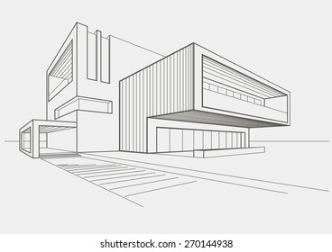 Linear Sketch Modern Building On Grayblack Stock Vector (Royalty Free ...