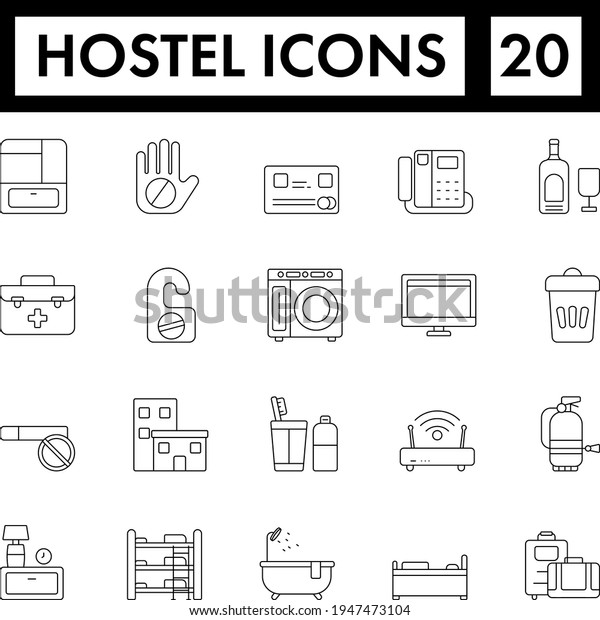 Linear Style Hostel Icon Symbol Set Stock Vector (Royalty Free ...