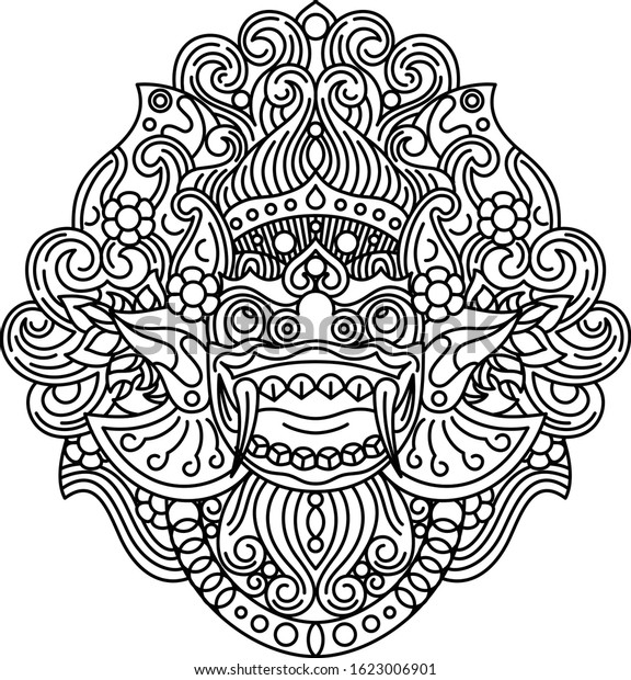Linear Vector Illustration Traditional Barong Mask Stock Vector ...