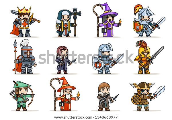 Line Art Fantasy Set RPG-Spiel Helden: Stock-Vektorgrafik (Lizenzfrei ...