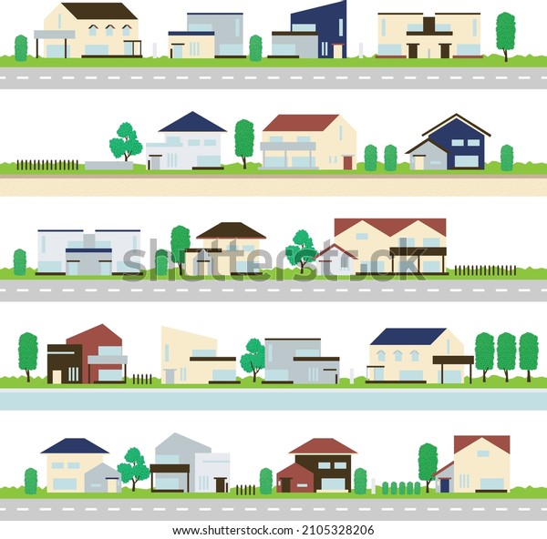 Lined Simple Modern Houses Vector Illustration Stock Vector (Royalty ...