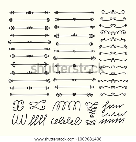 Lines Borders Dividers Hand Drawn Calligraphic Vector de stock (libre de regalías)1009081408 ...