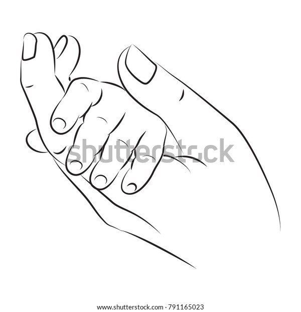 Linework Hand Holding Baby Hand Stock Vector (Royalty Free) 791165023