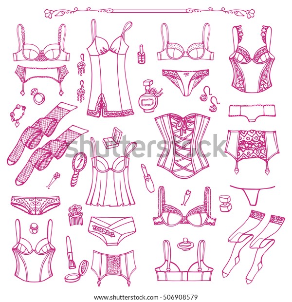 Lingerie Woman Underwear Setvector Hand Drawn Stock Vector Royalty
