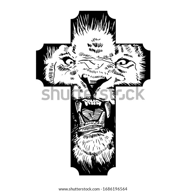 Lion Cross Tattoo Vector Illustration: เวกเตอร์สต็อก (ปลอดค่าลิขสิทธิ์ ...