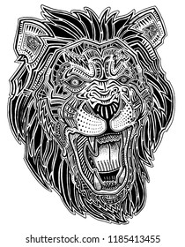 Detailed Lion Aztec Filigree Line Art: เวกเตอร์สต็อก (ปลอดค่าลิขสิทธิ์ ...