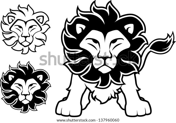 Lion Front View Head Designs Isolated Stock Vector (Royalty Free ...