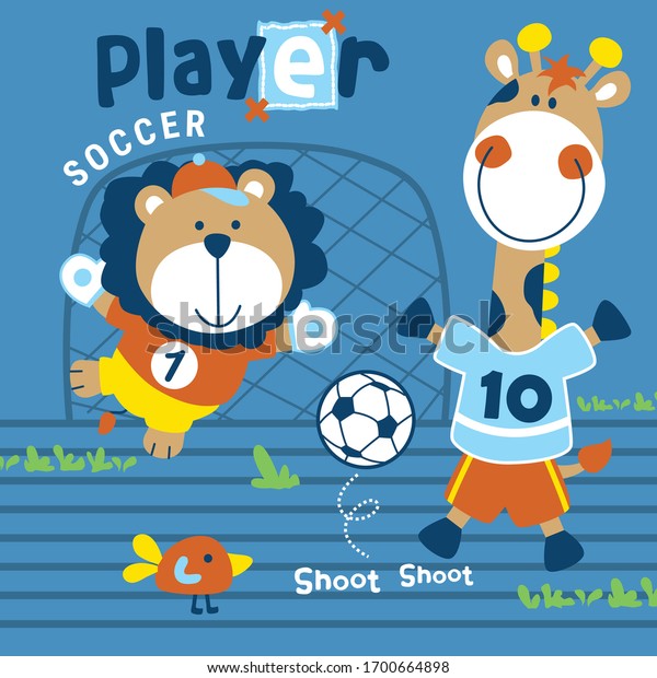 Lion Giraffe Playing Soccer Funny Animal Stock Vector (Royalty Free ...