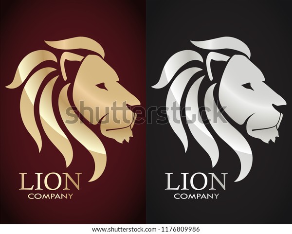 Lion Head Golden Silver Logo Set: vector de stock (libre de regalías ...