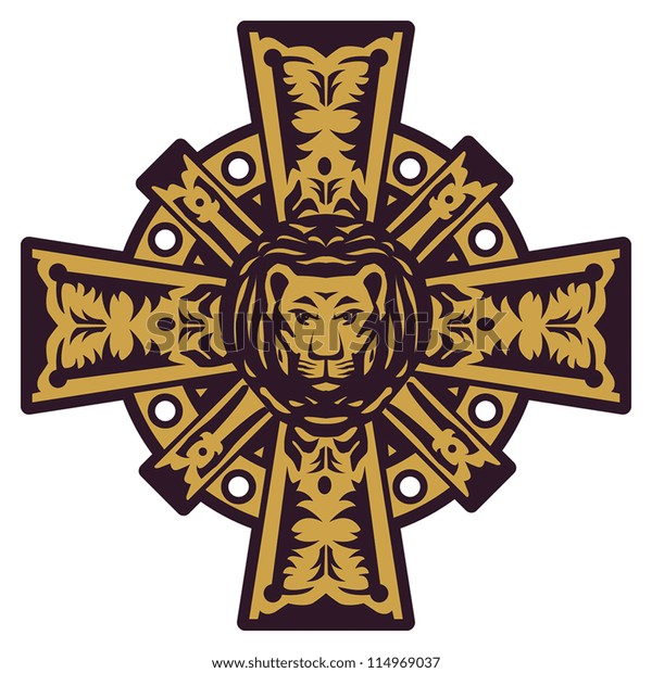 Lion Head Iron Cross Vector Illustration Stock Vector (Royalty Free ...