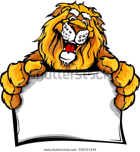 Lion Head Smiling Mascot Holding Sign: vector de stock (libre de ...